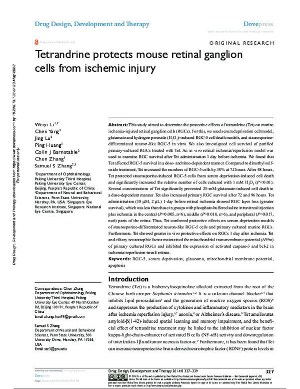 (PDF) Tetrandrine protects mouse retinal ganglion cells from ischemic ...