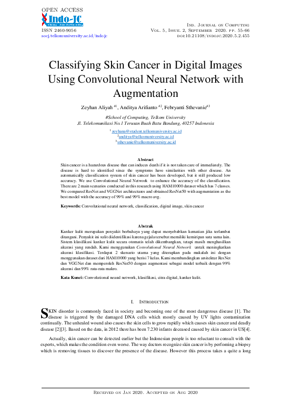 (PDF) Classifying Skin Cancer in Digital Images Using Convolutional Neural Network with Augmentation