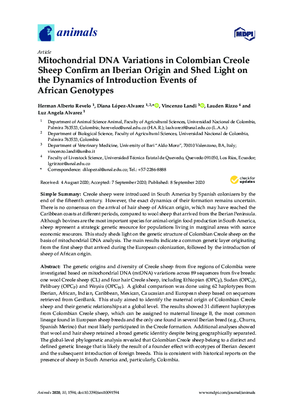 Mitochondrial DNA Variations in Colombian Creole Sheep Confirm an ...