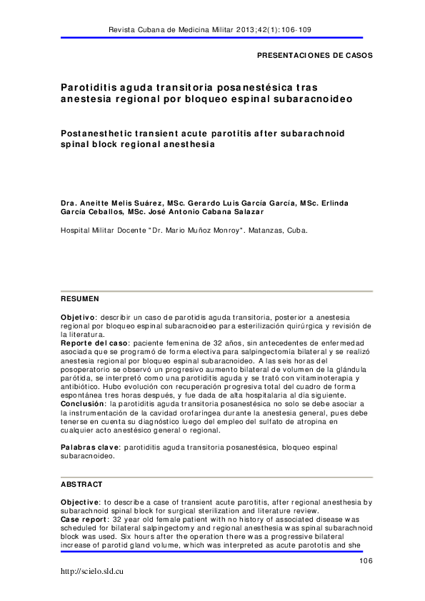 (PDF) Parotiditis aguda transitoria posanestésica tras anestesia ...