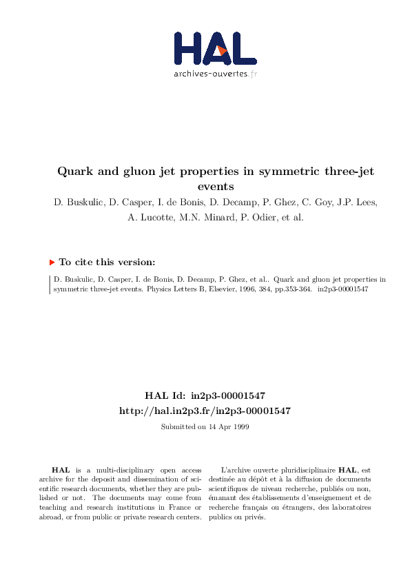 (PDF) Quark and gluon jet properties in symmetric three-jet events
