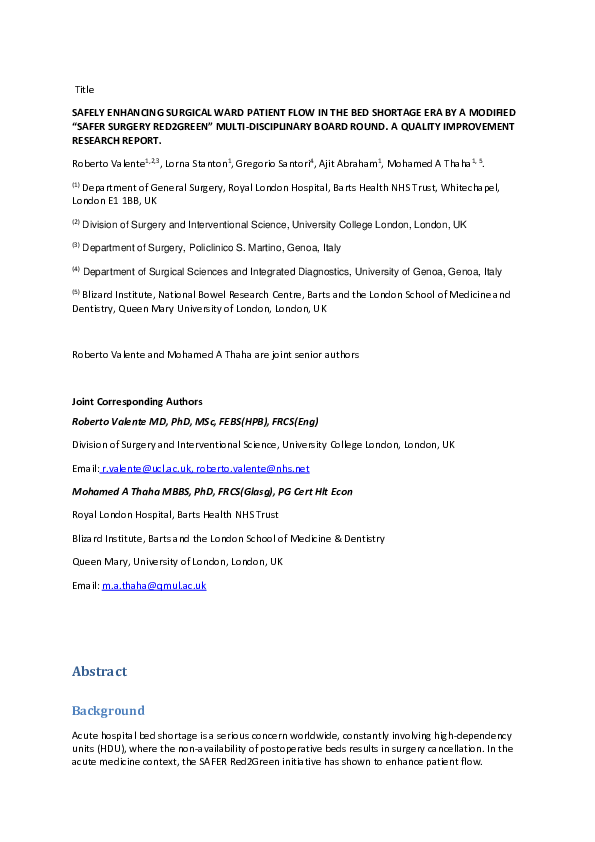 (PDF) Safely Enhancing Surgical Ward Patient Flow in the Bed Shortage ...
