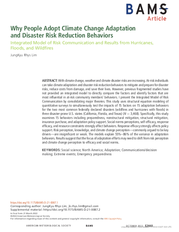 (PDF) Why People Adopt Climate Change Adaptation and Disaster Risk ...