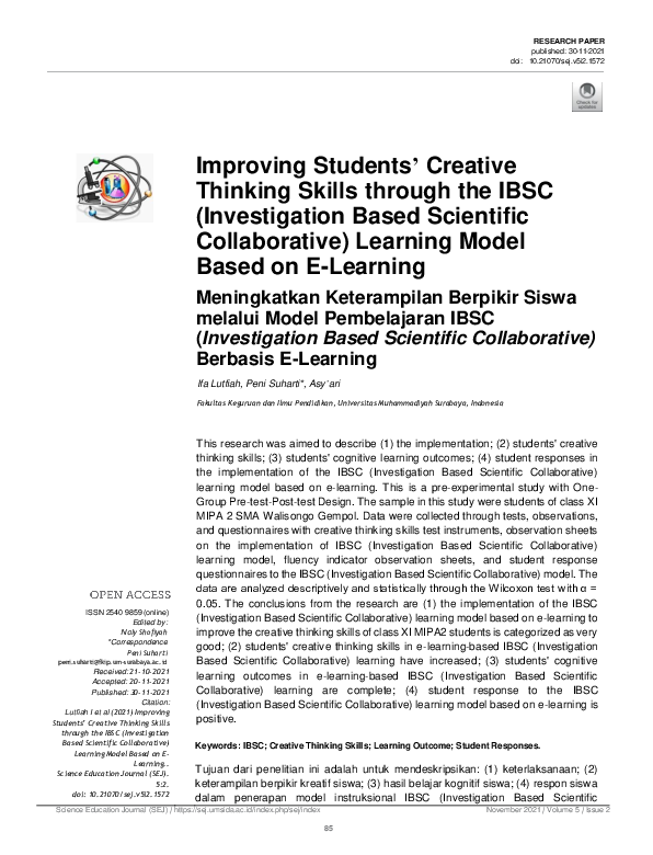 (PDF) Improving Students’ Creative Thinking Skills through the IBSC (Investigation Based ...