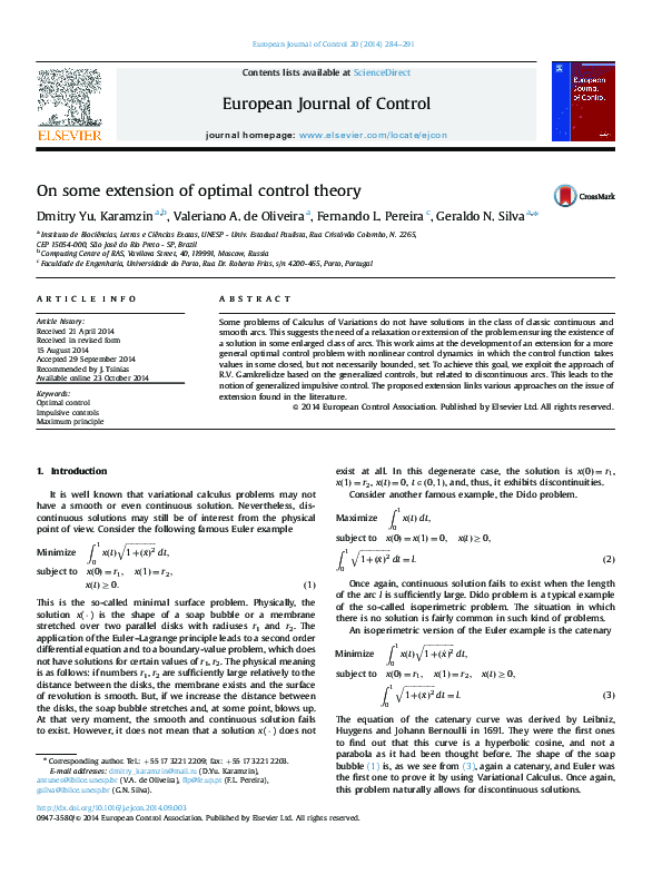 (PDF) On some extension of optimal control theory