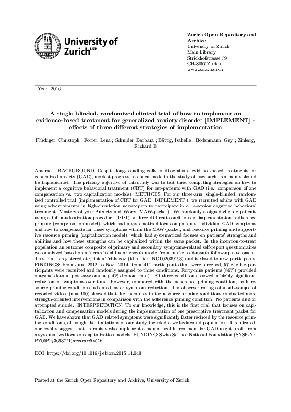 (PDF) A Single-blinded, Randomized Clinical Trial of How to Implement ...
