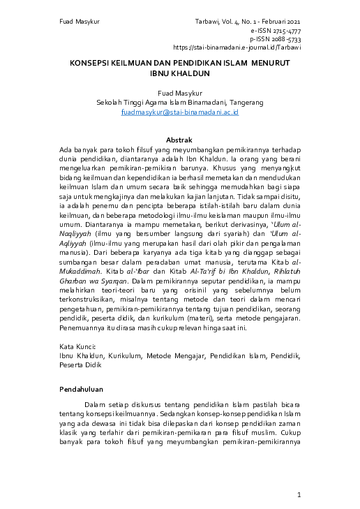(PDF) Konsepsi Keilmuan Dan Pendidikan Islam Menurut Ibnu Khaldun