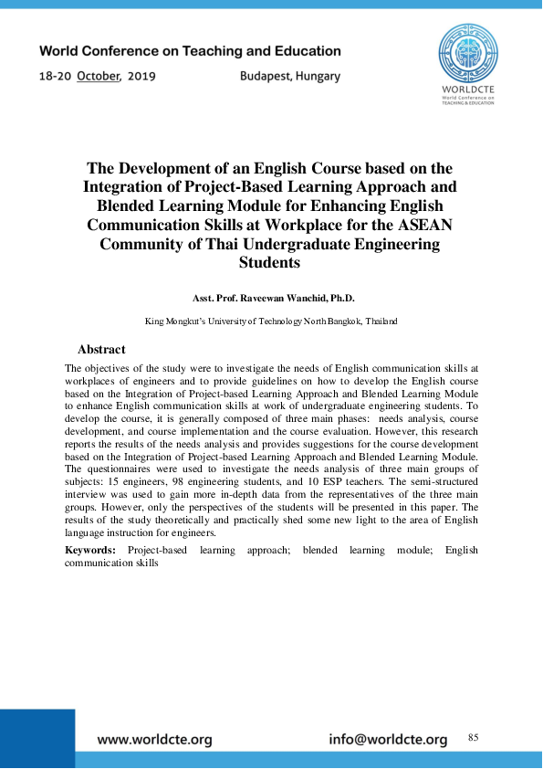 (PDF) The Development of an English Course based on the Integration of Project-Based Learning ...