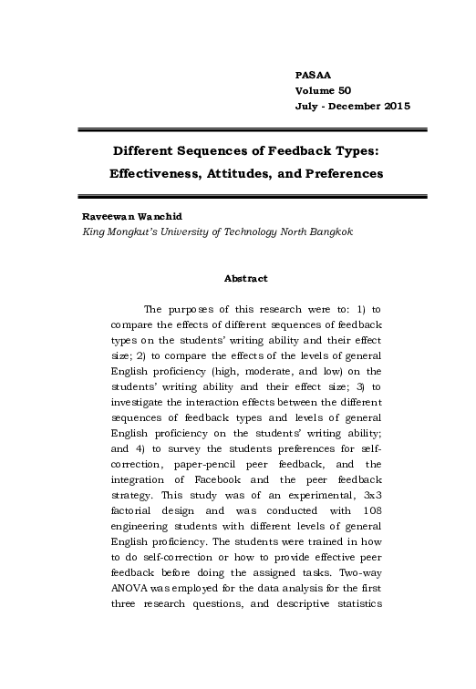 (PDF) Different Sequences of Feedback Types: Effectiveness, Attitudes ...