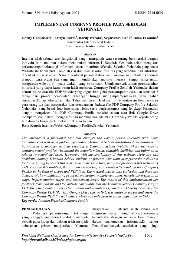 (PDF) Implementasi Company Profile Pada Sekolah Yehonala | Evelyn Tanza - Academia.edu