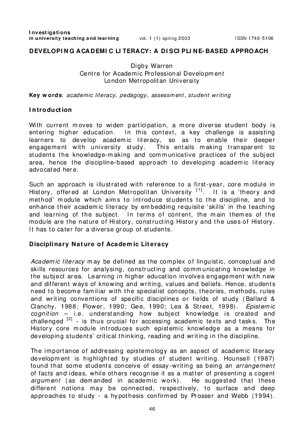 (PDF) Developing academic literacy : a discipline-based approach