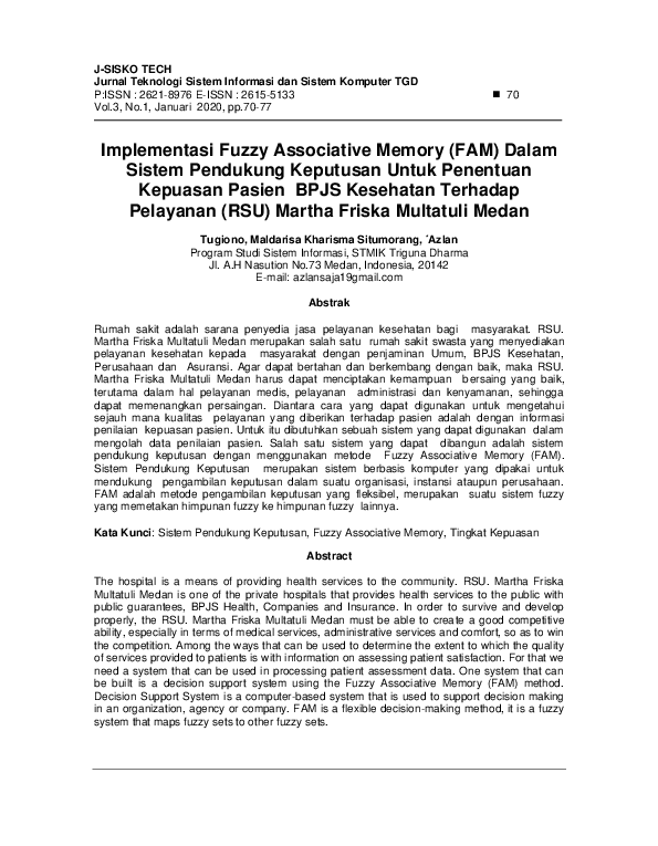 (PDF) Implementasi Fuzzy Associative Memory (FAM) Dalam Sistem ...
