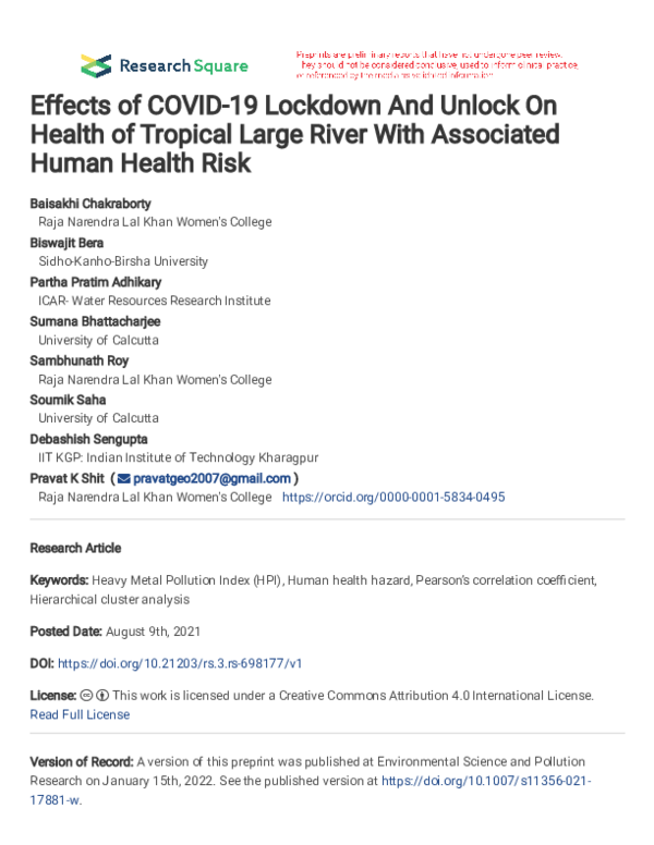 (PDF) Effects of COVID-19 Lockdown And Unlock On Health of Tropical ...