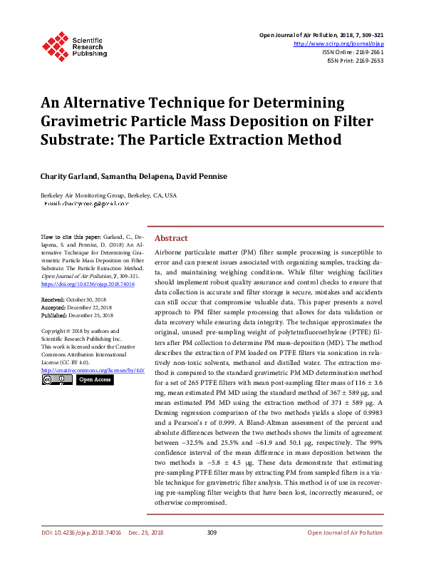 (PDF) An Alternative Technique for Determining Gravimetric Particle Mass Deposition on Filter ...