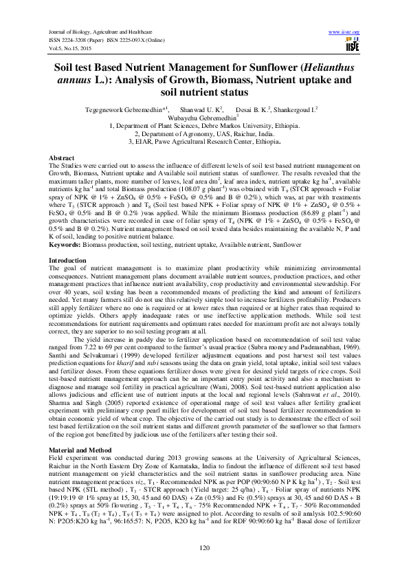 (PDF) Soil test Based Nutrient Management for Sunflower (Helianthus ...