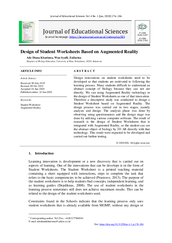 (PDF) Design of Student Worksheets Based on Augmented Reality