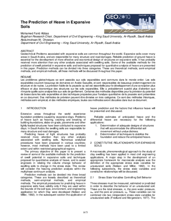 (PDF) The Prediction of Heave in Expansive Soils