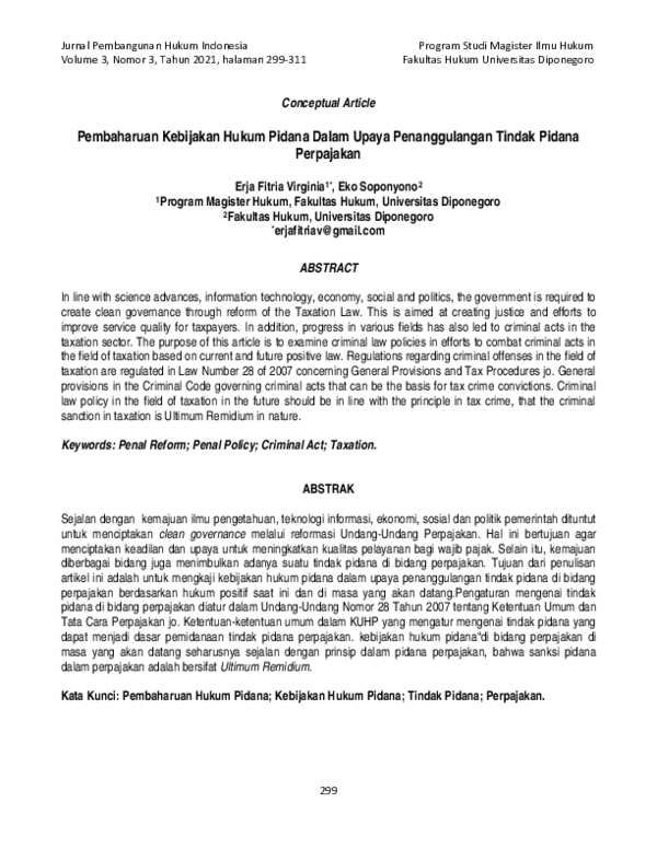 (PDF) Pembaharuan Kebijakan Hukum Pidana Dalam Upaya Penanggulangan Tindak Pidana Perpajakan