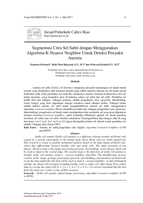 (PDF) Segmentasi Citra Sel Sabit dengan Menggunakan Algoritma K-Nearest ...