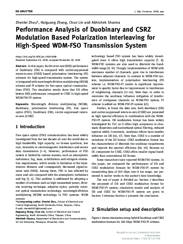 (PDF) Performance Analysis of Duobinary and CSRZ Modulation Based Polarization Interleaving for ...