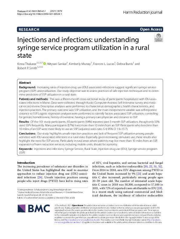 (PDF) Injections and infections: understanding syringe service program ...