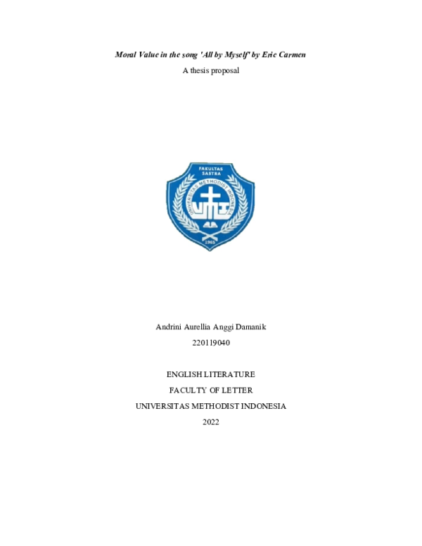 (DOC) Moral Value in the song 'All by Myself' by Eric Carmen A thesis proposal | farel aseng ...