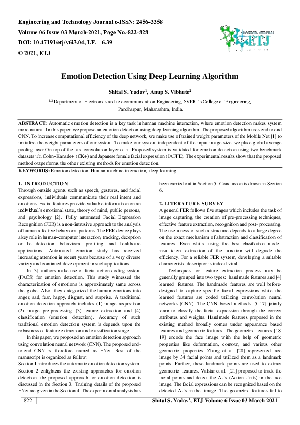 Pdf Emotion Detection Using Deep Learning Algorithm