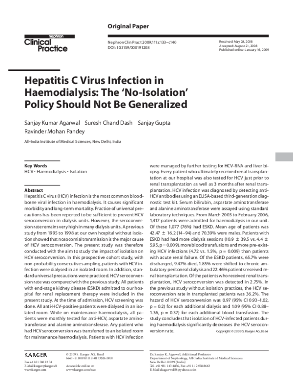 (PDF) Hepatitis C Virus Infection in Haemodialysis: The ‘No-Isolation ...