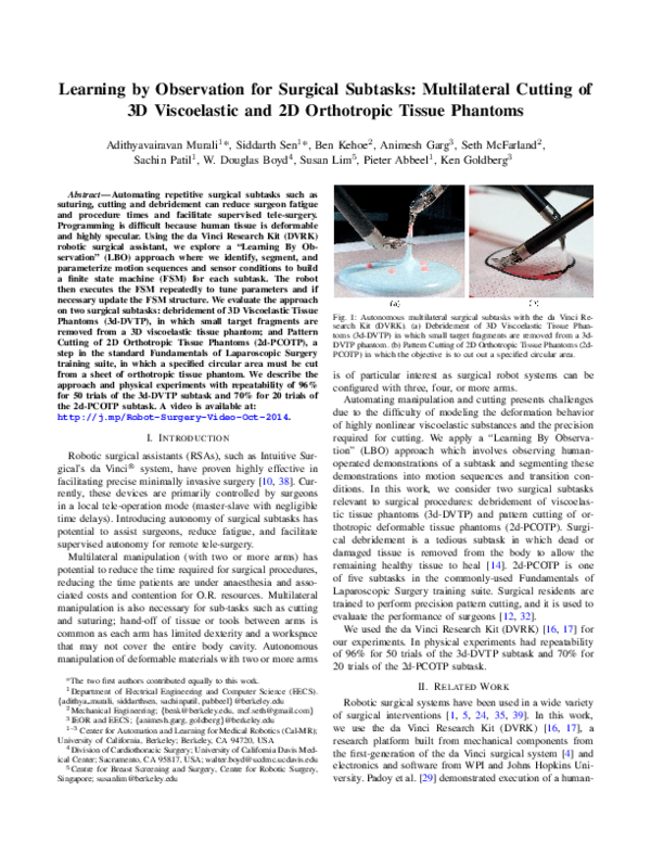 (PDF) Learning by observation for surgical subtasks: Multilateral ...