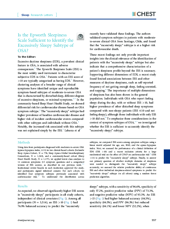 (PDF) Is the Epworth Sleepiness Scale Sufficient to Identify the ...