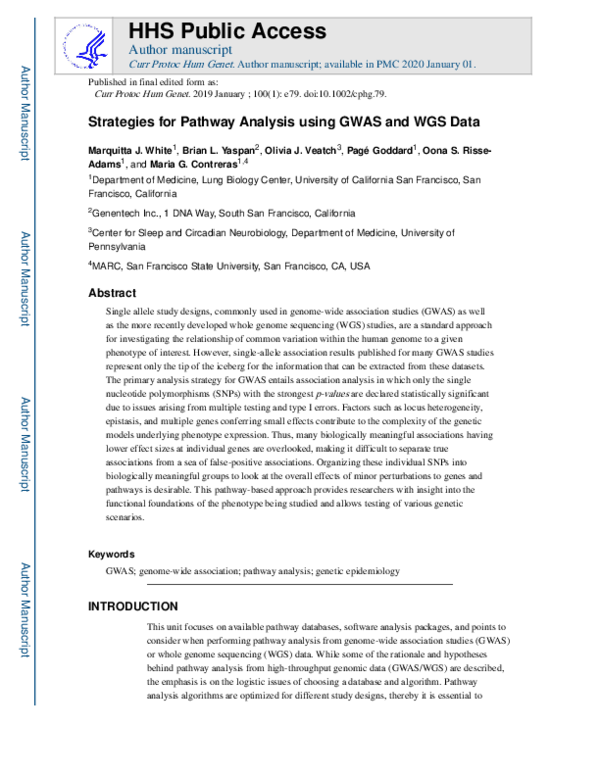 (PDF) Strategies for Pathway Analysis Using GWAS and WGS Data