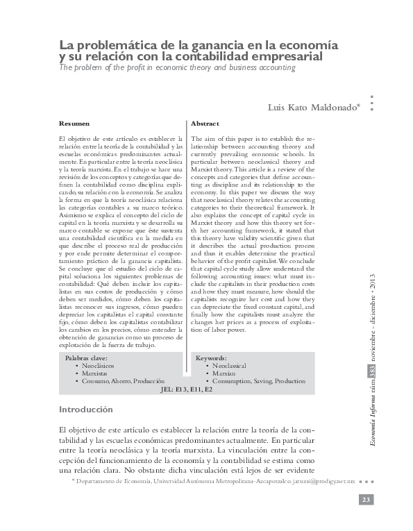 (PDF) La problemática de la ganancia en la economía y su relación con ...