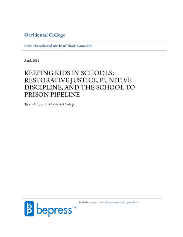 (PDF) Keeping Kids in Schools: Restorative Justice, Punitive Discipline ...