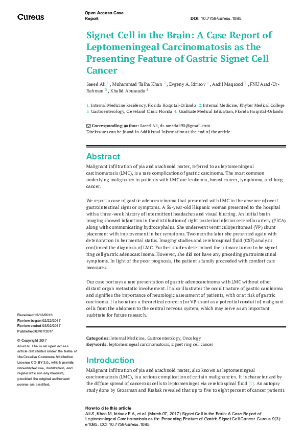(PDF) Signet Cell in the Brain: A Case Report of Leptomeningeal ...