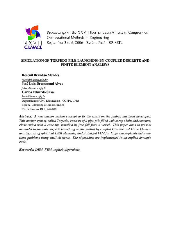 Pdf Simulation Of Torpedo Pile Launching By Coupled Discrete And Finite Element Analisys