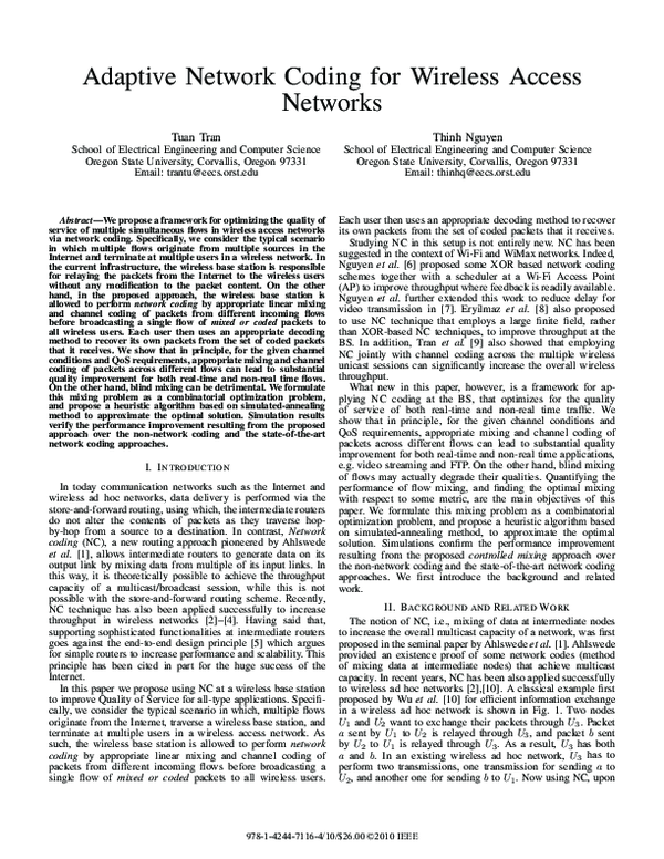 Pdf Adaptive Network Coding For Wireless Access Networks