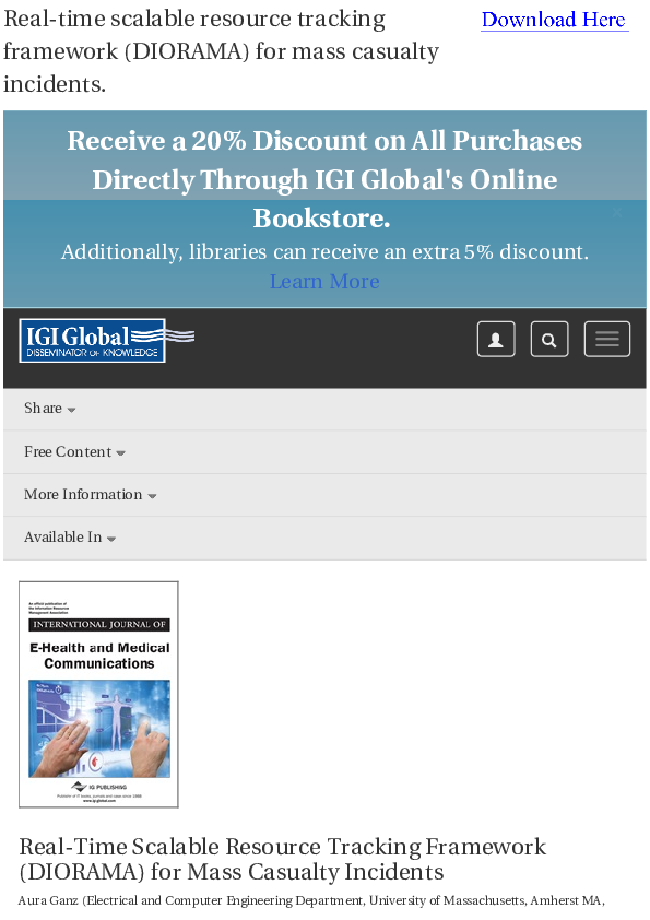 (PDF) Real-Time Scalable Resource Tracking Framework (DIORAMA) for Mass Casualty Incidents