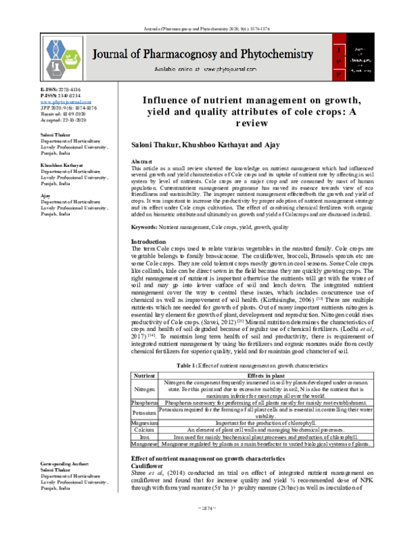 (PDF) Influence of nutrient management on growth, yield and quality ...