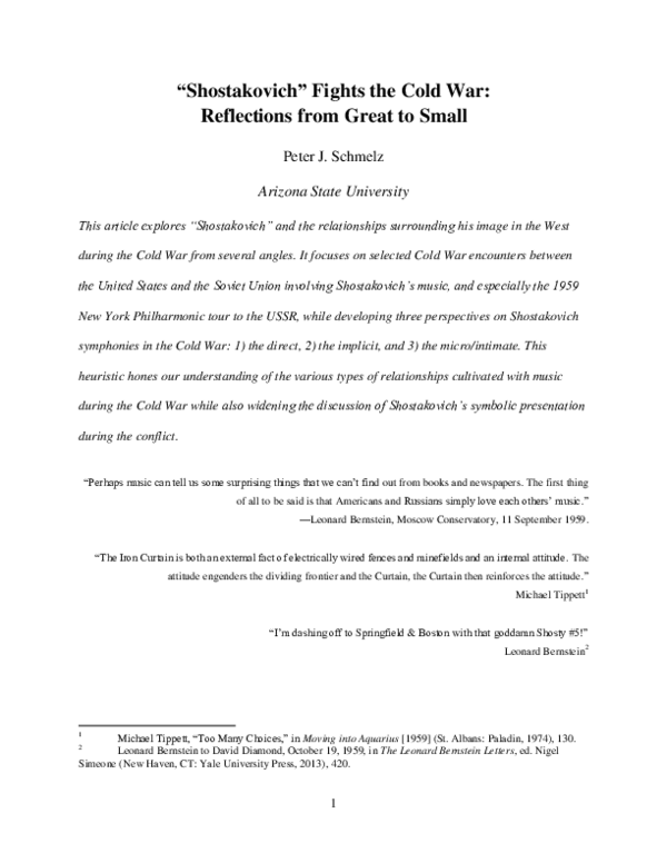 (PDF) “Shostakovich” Fights the Cold War: Reflections from Great to Small