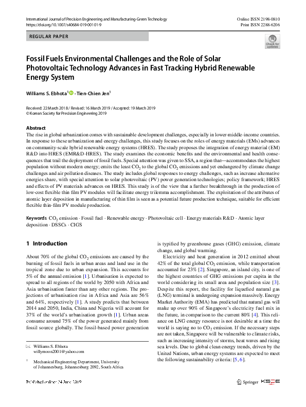 Pdf Fossil Fuels Environmental Challenges And The Role Of Solar
