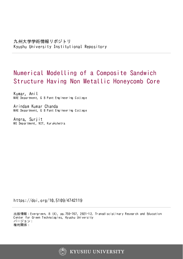 (PDF) Numerical Modelling of a Composite Sandwich Structure Having Non Metallic Honeycomb Core
