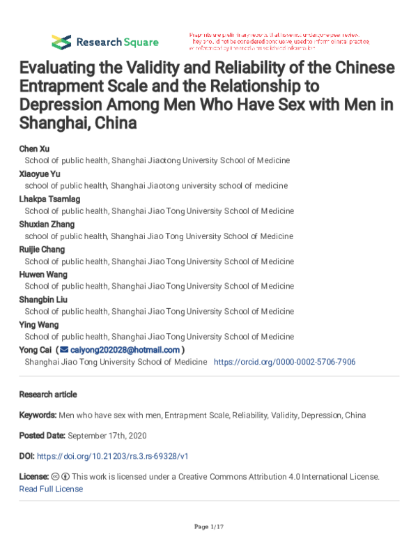 Pdf Evaluating The Validity And Reliability Of The Chinese Entrapment