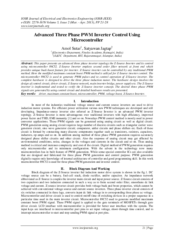 (PDF) Advanced Three Phase PWM Inverter Control Using Microcontroller