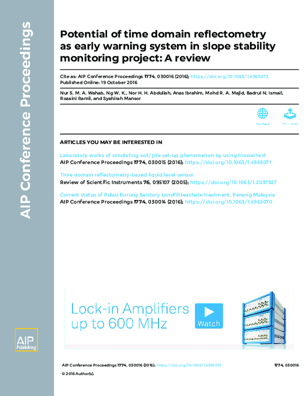 (PDF) Potential of time domain reflectometry as early warning system in slope stability ...