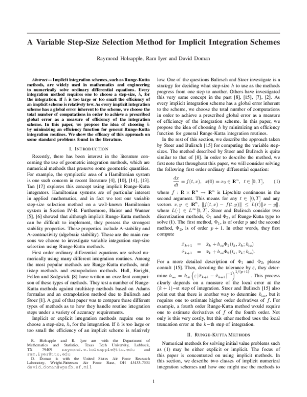 (PDF) A variable step-size selection method for implicit integration schemes
