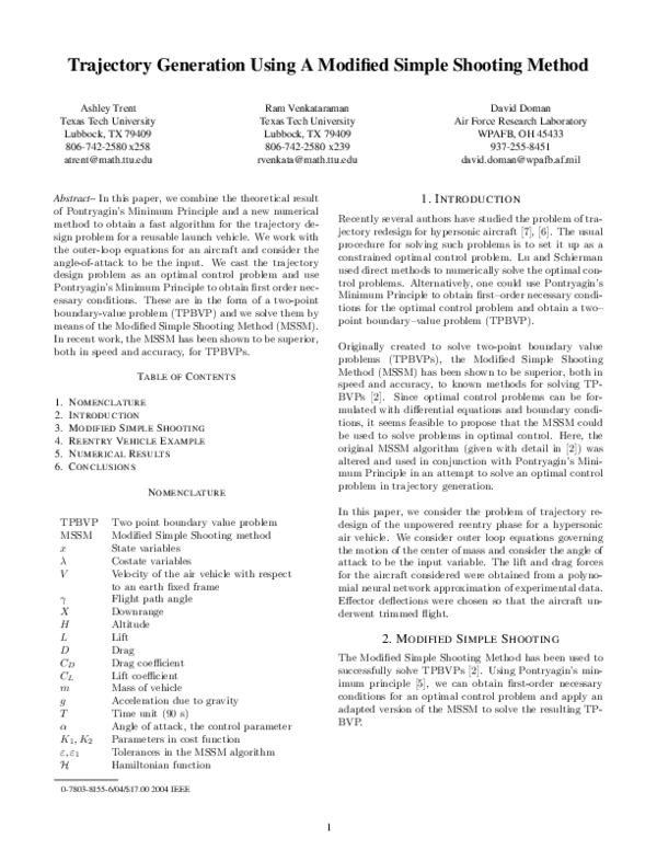(PDF) Trajectory generation using a modified simple shooting method | Zeus Olympus - Academia.edu