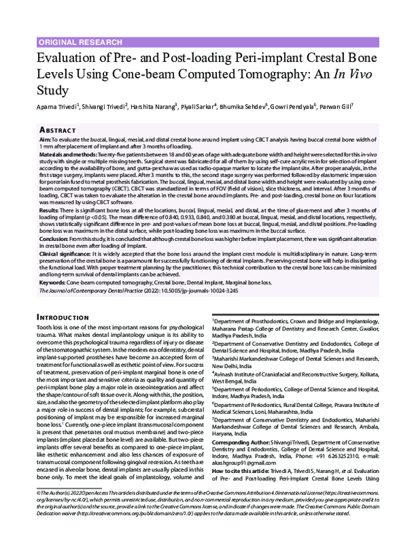(PDF) Evaluation of Pre- and Post-loading Peri-implant Crestal Bone ...