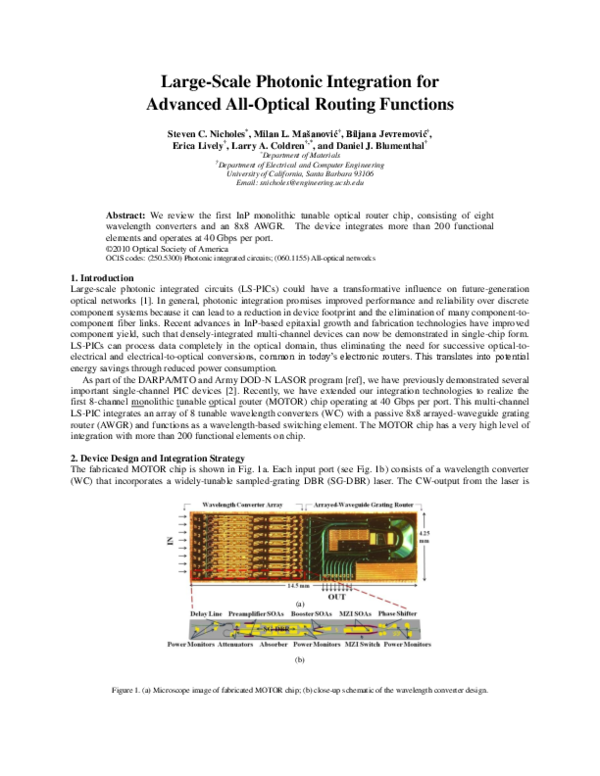 (PDF) Large-Scale Photonic Integration for Advanced All-Optical Routing Functions