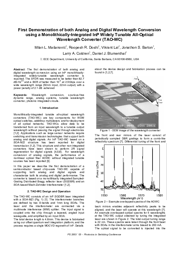 (PDF) Wavelength conversion using semiconductor optical amplifiers in differential Mach-Zehnder ...
