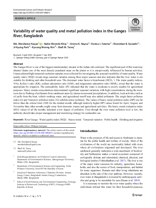 (PDF) Variability of water quality and metal pollution index in the ...